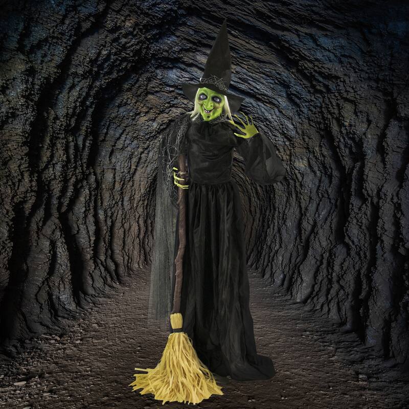 Haunted Hill Farm Life-Size Animatronic Witch | Indoor/Outdoor Halloween Decoration | Talking ...